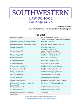 Academic Calendars | Southwestern Law School