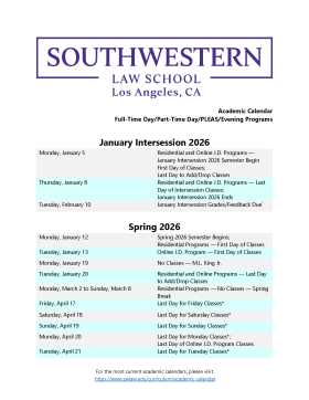 Academic Calendars | Southwestern Law School